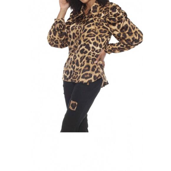 AZI | Tops | New Azi Pointed Collar Animal Print Blouse In Leopard ...